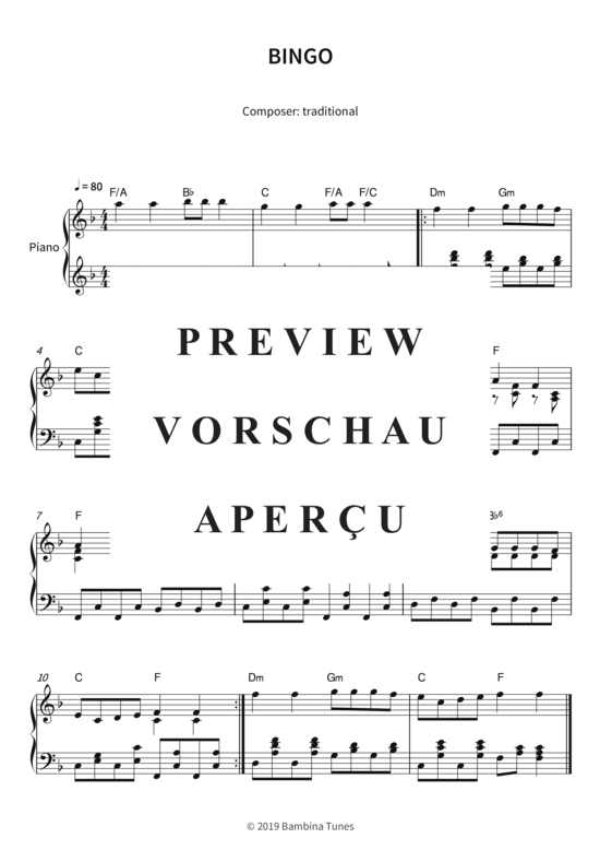 BINGO - sheet music by traditional - 4251133754063 | notendownload