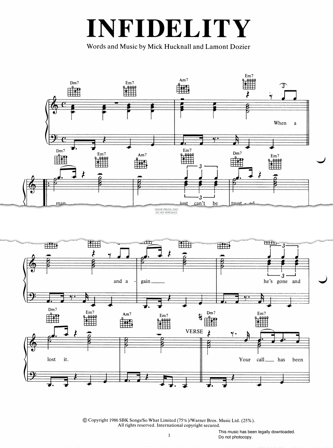 Infidelity (Simply Red) | Sheet Music: Guitar, Piano, Voice | PDF Download