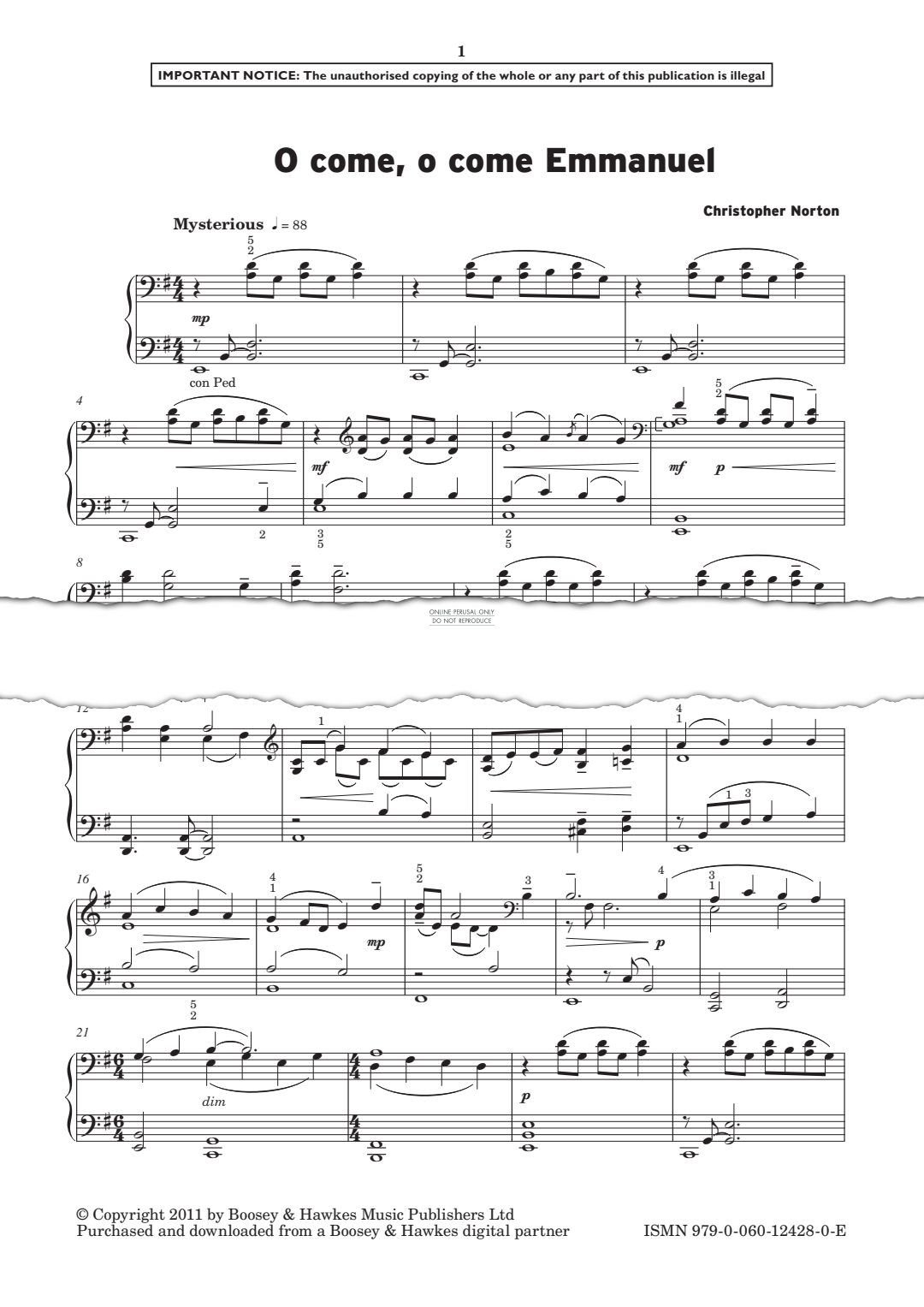 O Come O Come Emmanuel (Christopher Norton) | Sheet Music: Piano | PDF ...