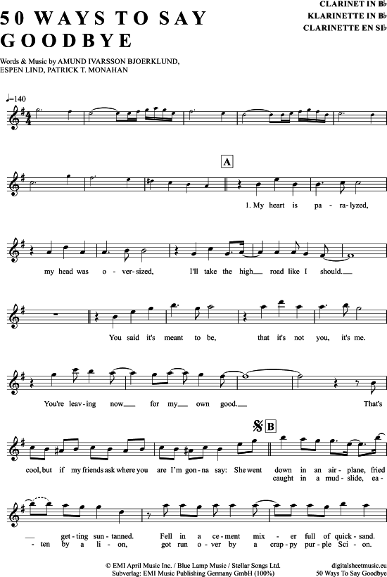 50 Ways To Say Goodbye - sheet music by Train - 7080388 | notendownload