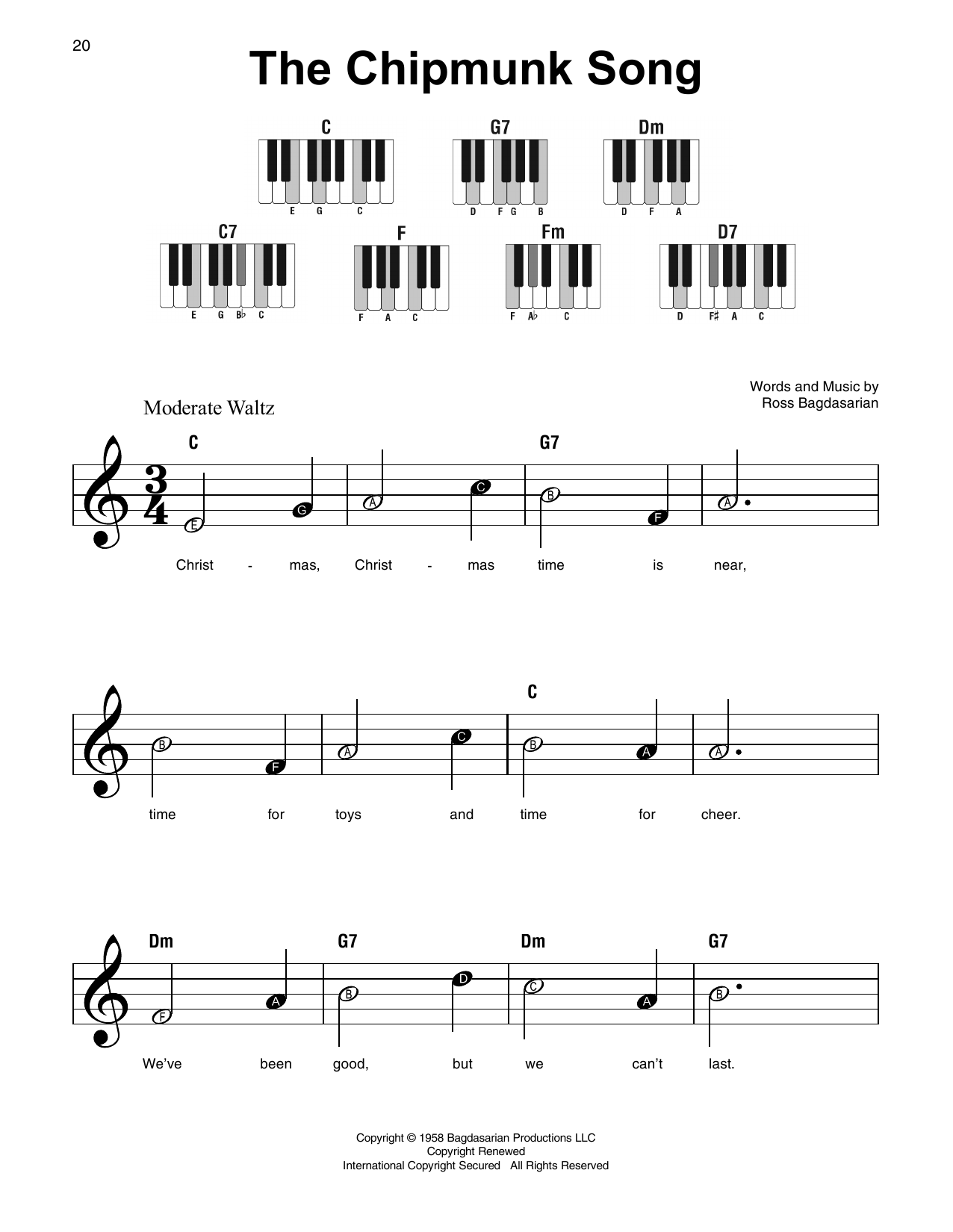 The Chipmunk Song - sheet music by The Chipmunks, Alvin And The ...
