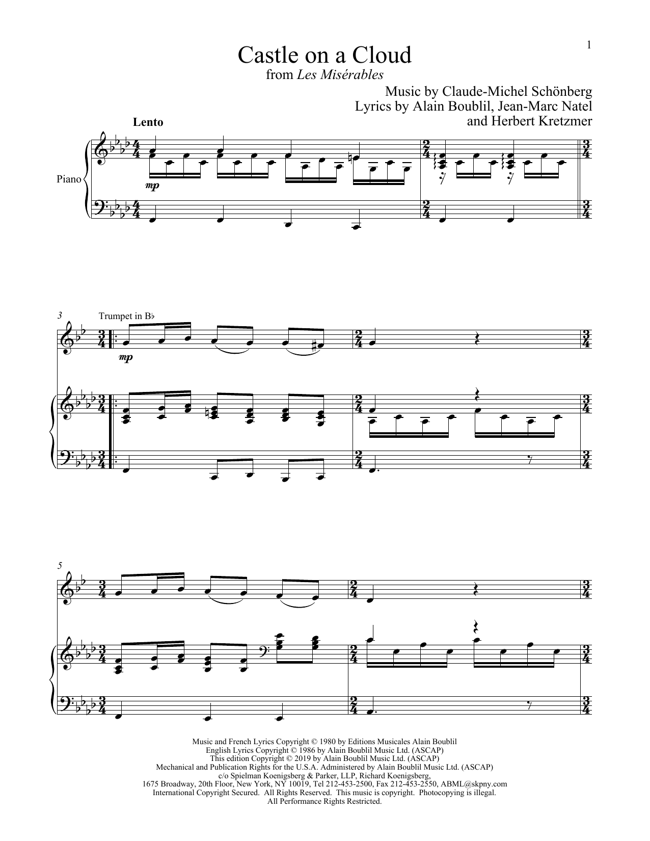 Castle On A Cloud (from Les Miserables) (Boublil and Schonberg) | Sheet Music: Trumpet and Piano ...