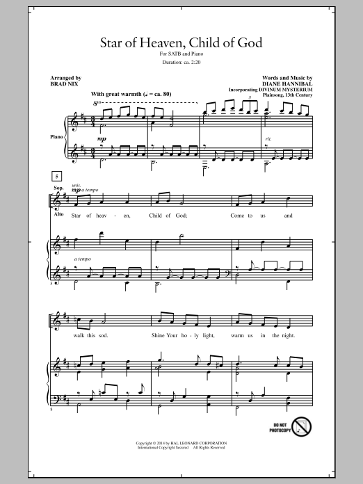Star Of Heaven, Child Of God - sheet music by Diane Hannibal - smd ...