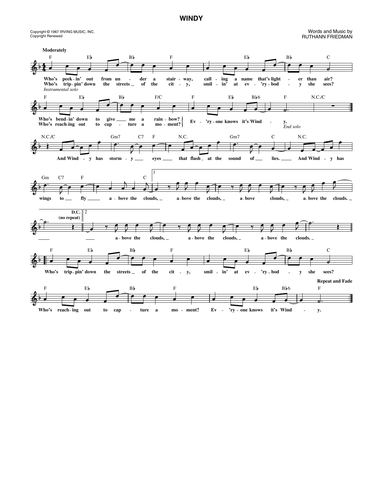 Windy - sheet music by The Association - smd-415631 | notendownload