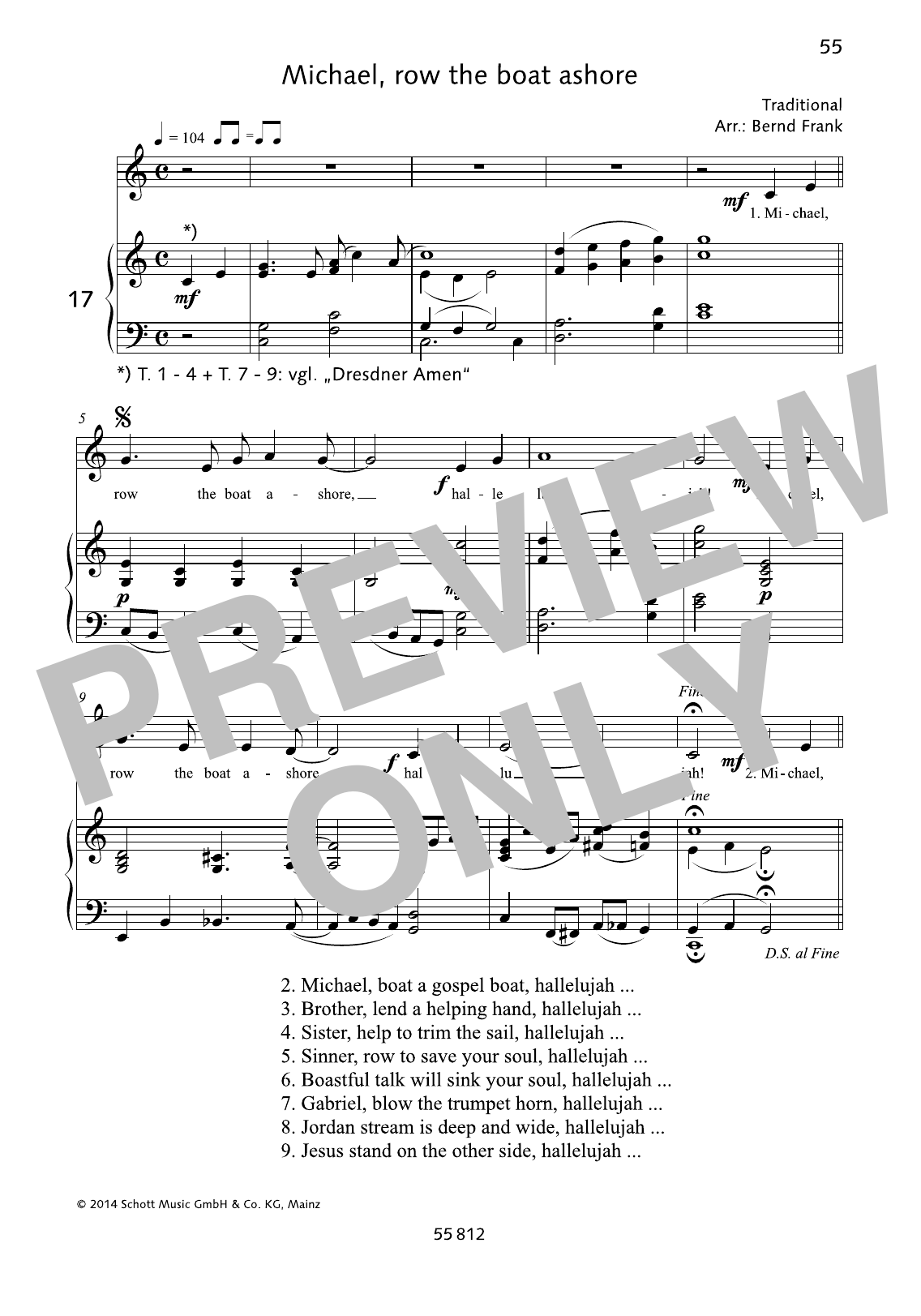 Michael Row the Boat Ashore (Bernd Frank) | Sheet Music: Piano & Vocal ...