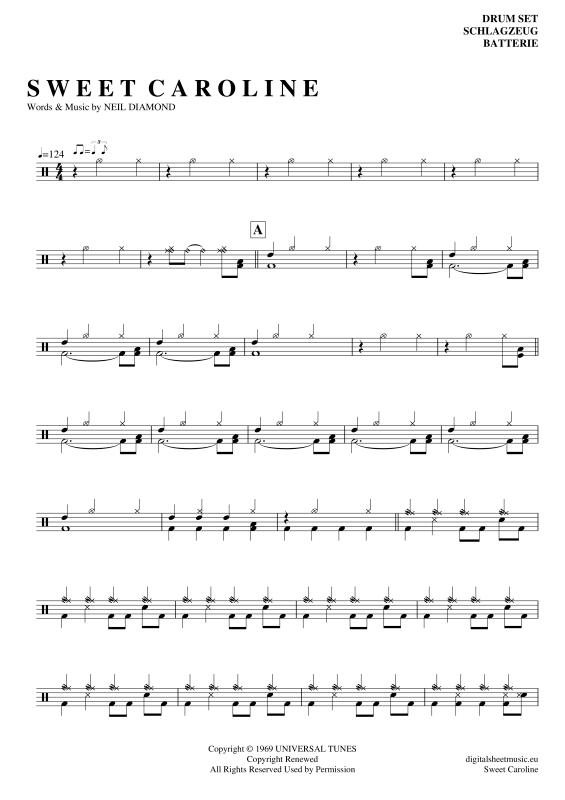 Sweet Caroline (Neil Diamond) | Noten: Drums | PDF Download