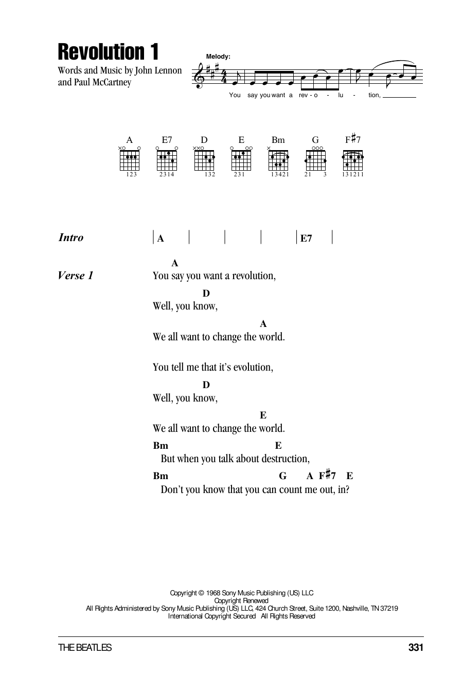 Revolution 1 (The Beatles) | Sheet Music: Guitar Chords/Lyrics | PDF ...
