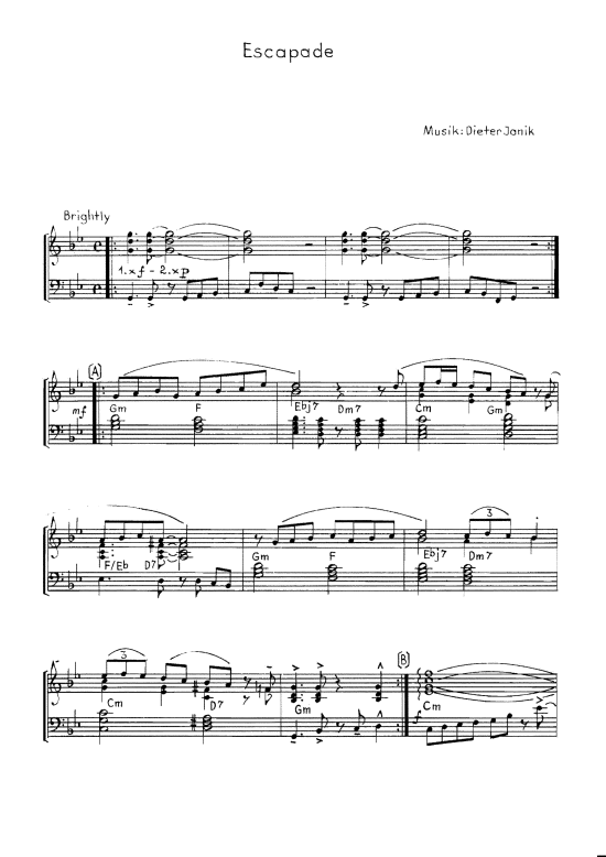 Escapade (sheet music for jazzpiano) | Sheet Music: Piano Solo | PDF Download