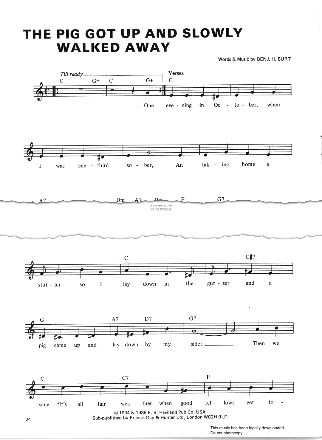 The Pig Got Up And Slowly Walked Away - sheet music by Benjamin Burt ...