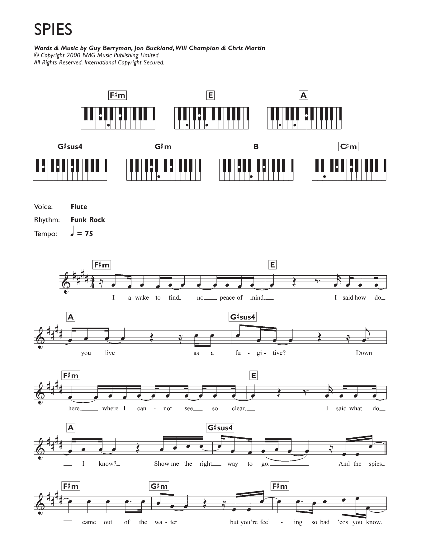 Spies - sheet music by Coldplay - smd-119073 | notendownload