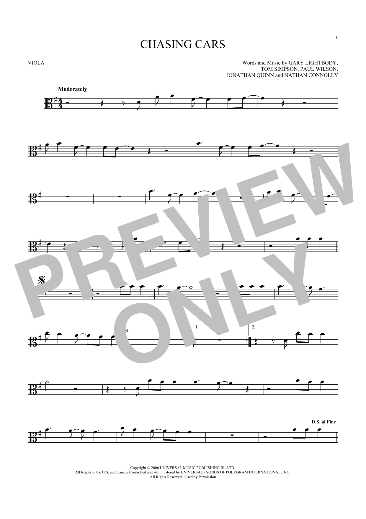 Chasing Cars (Snow Patrol) | Sheet Music: Viola Solo | PDF Download
