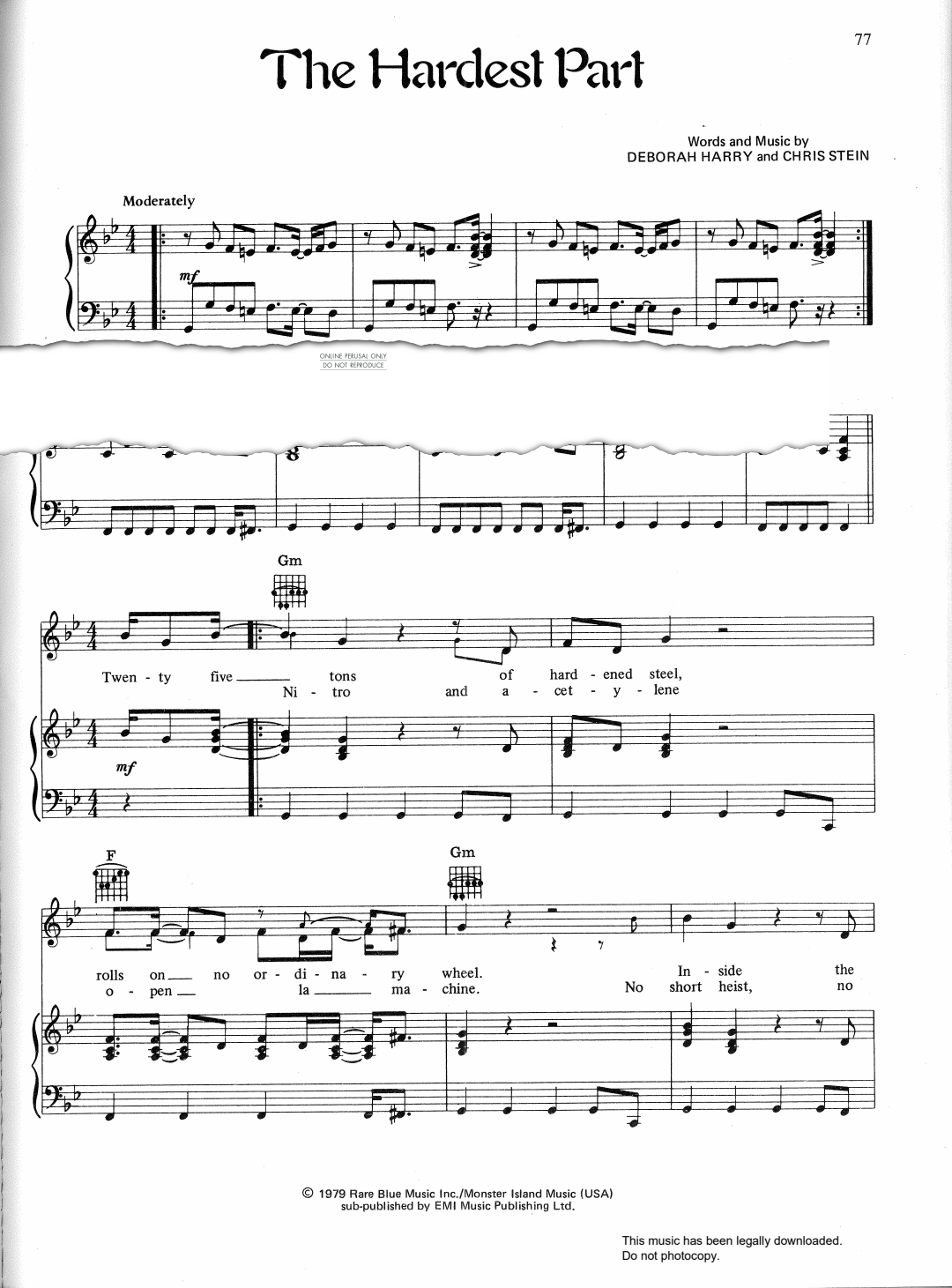The Hardest Part (Blondie) | Sheet Music: Guitar, Piano, Voice | PDF ...