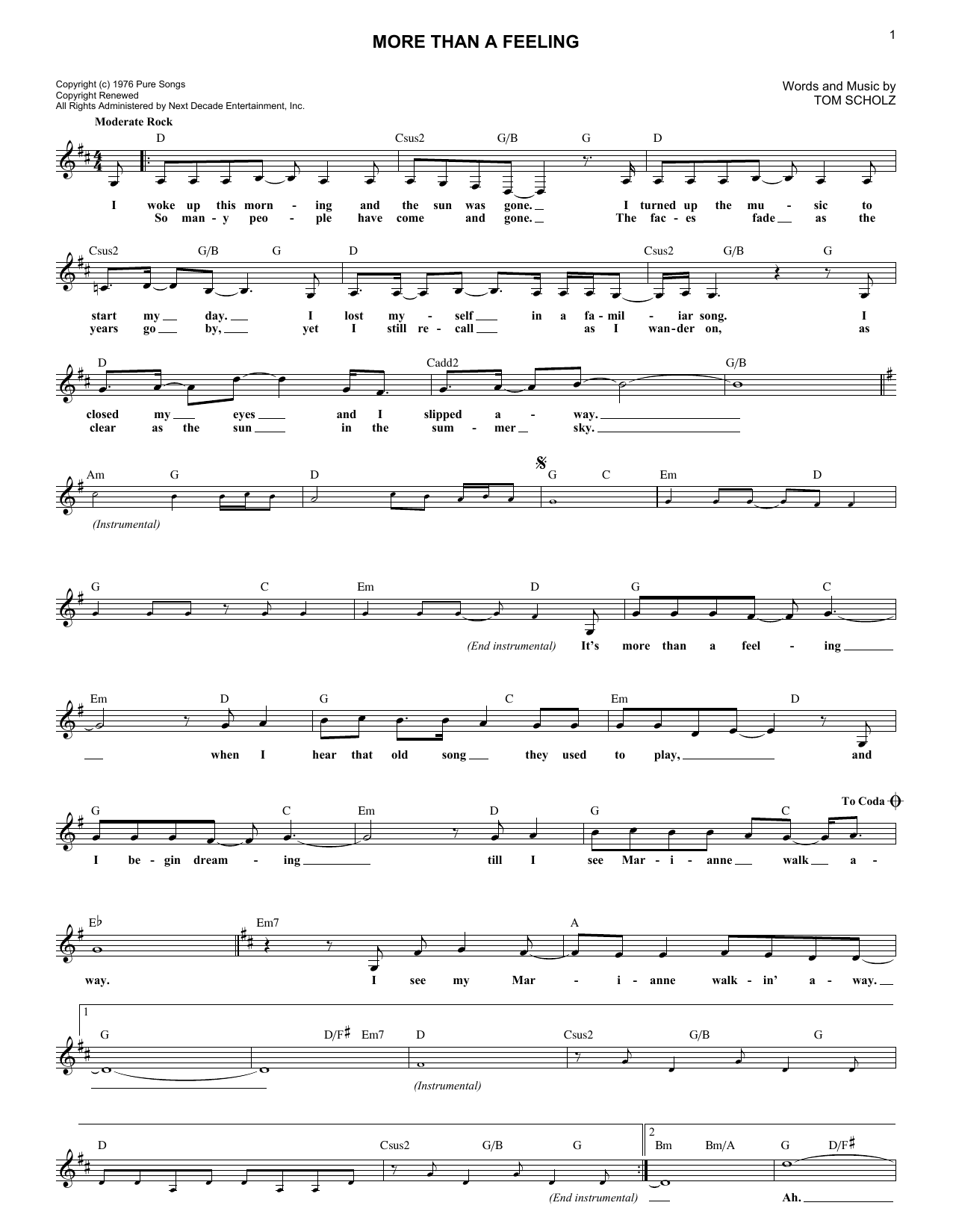 More Than A Feeling (Boston) | Sheet Music: Lead Sheet / Fake Book ...