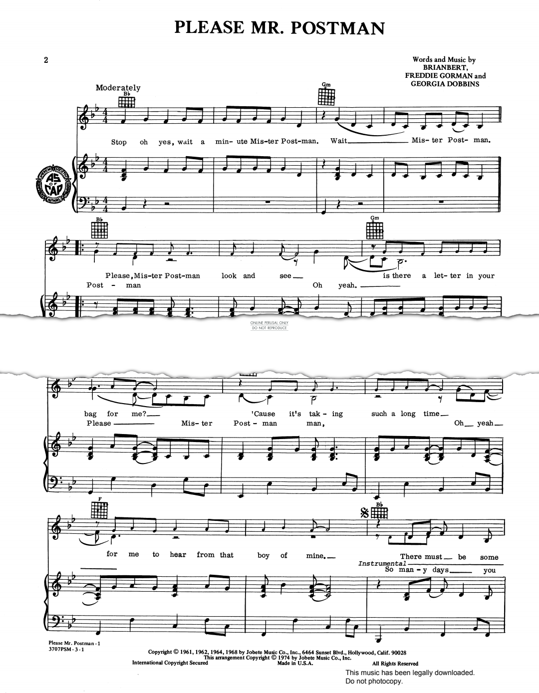 Please Mister Postman (The Carpenters) | Sheet Music: Guitar, Piano ...