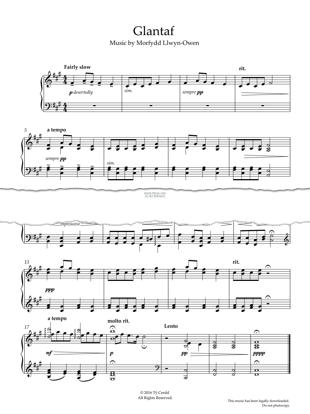 Glantaf (Morfydd Owen) | Sheet Music: Piano | PDF Download