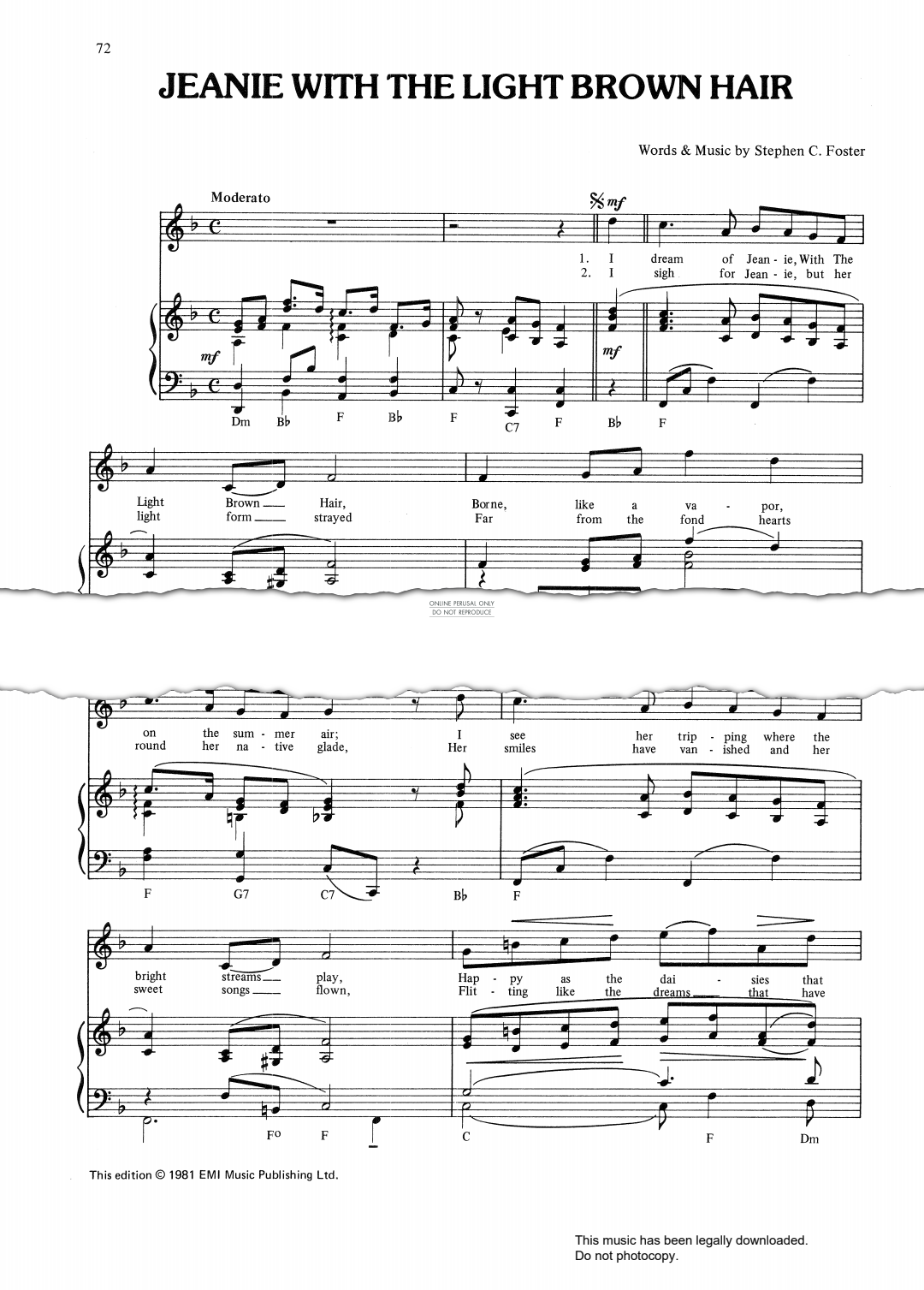 Jeanie With The Light Brown Hair - sheet music by Stephen Foster - fbd ...