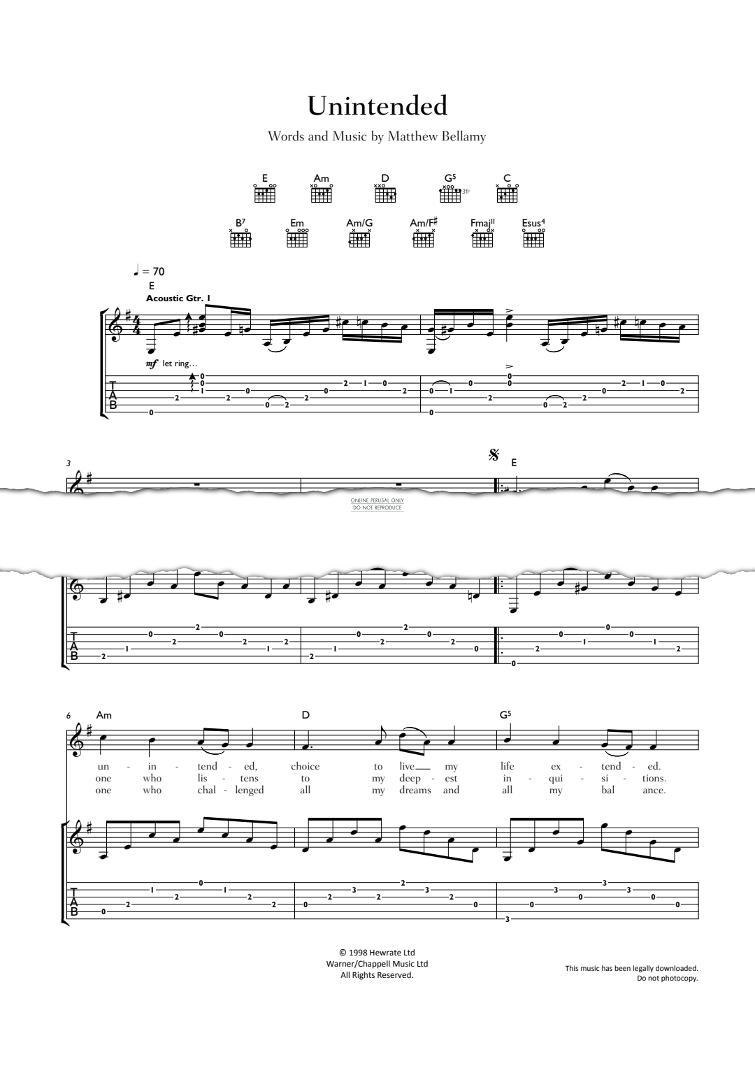 Unintended - sheet music by Muse - fbd-20316 | notendownload