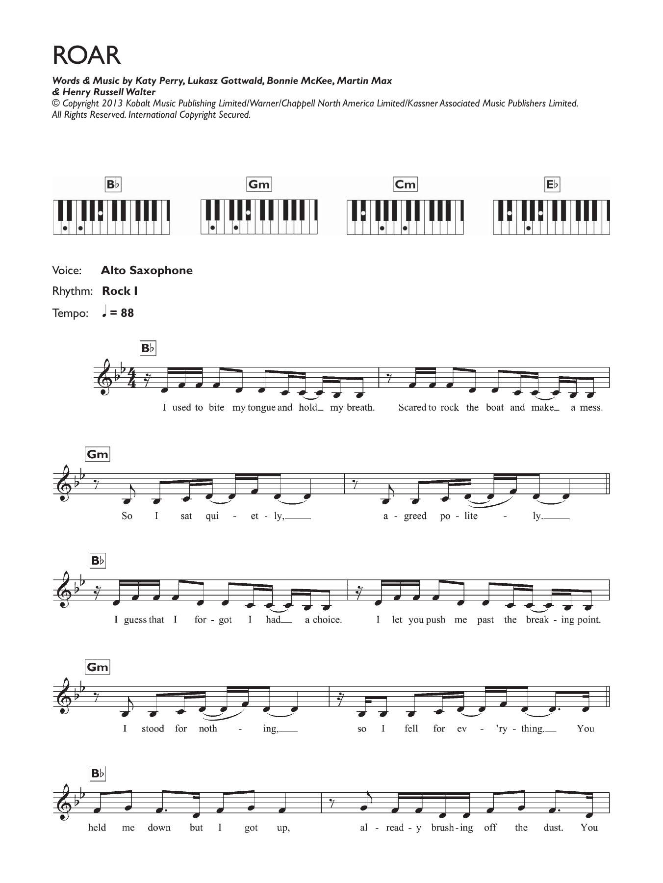 Roar (Katy Perry) | Sheet Music: Keyboard Abridged | PDF Download