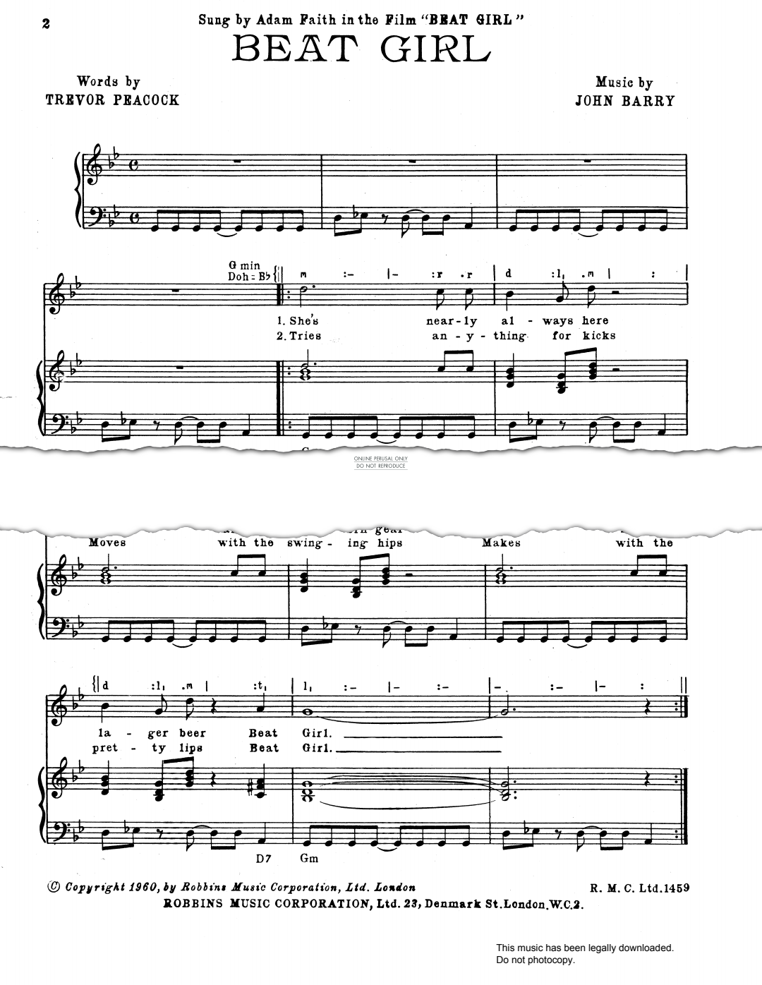 Beat Girl (Adam Faith) | Sheet Music: Guitar, Piano, Voice | PDF Download