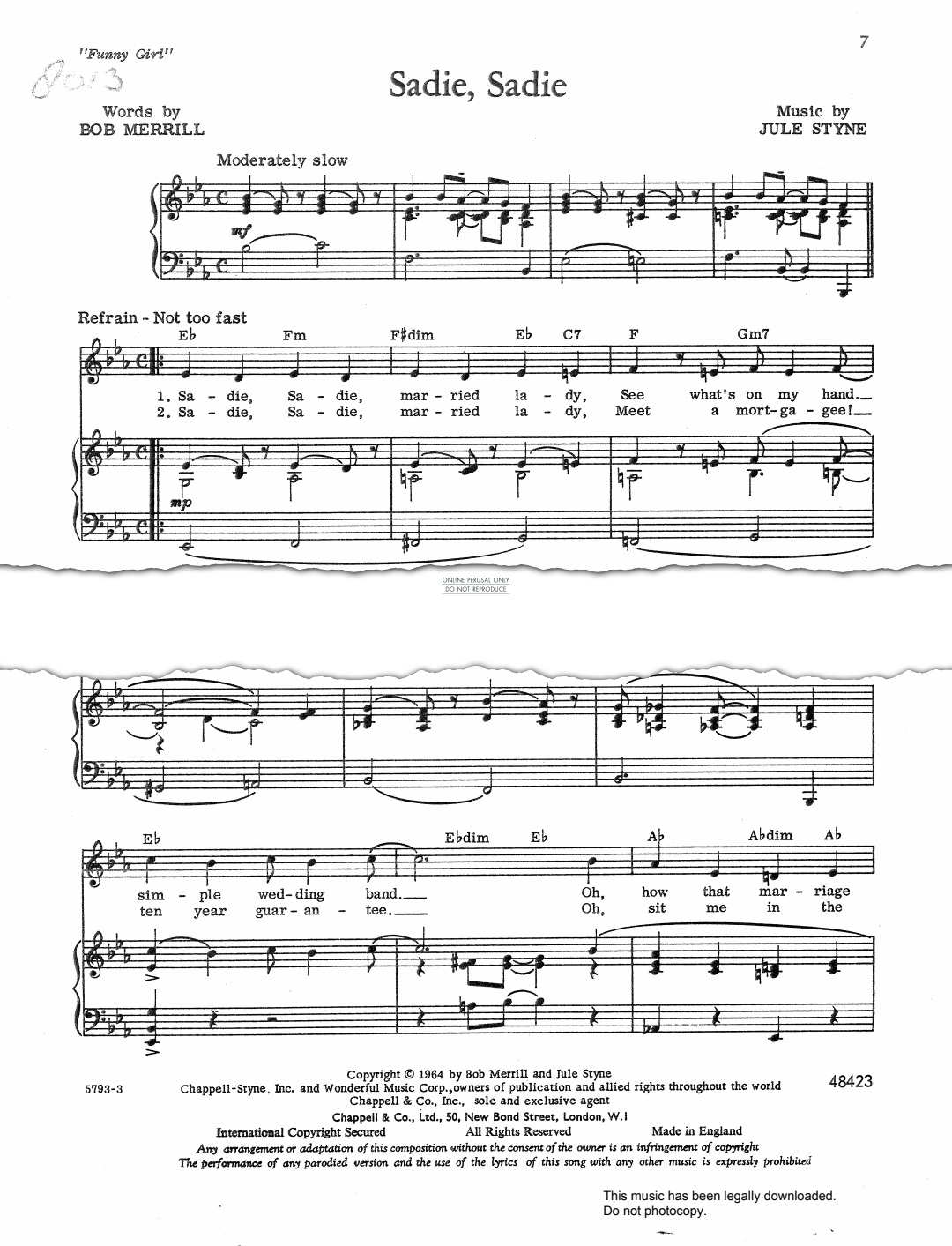 Sadie, Sadie (from 'Funny Girl') - sheet music by Jule Styne - fbd ...