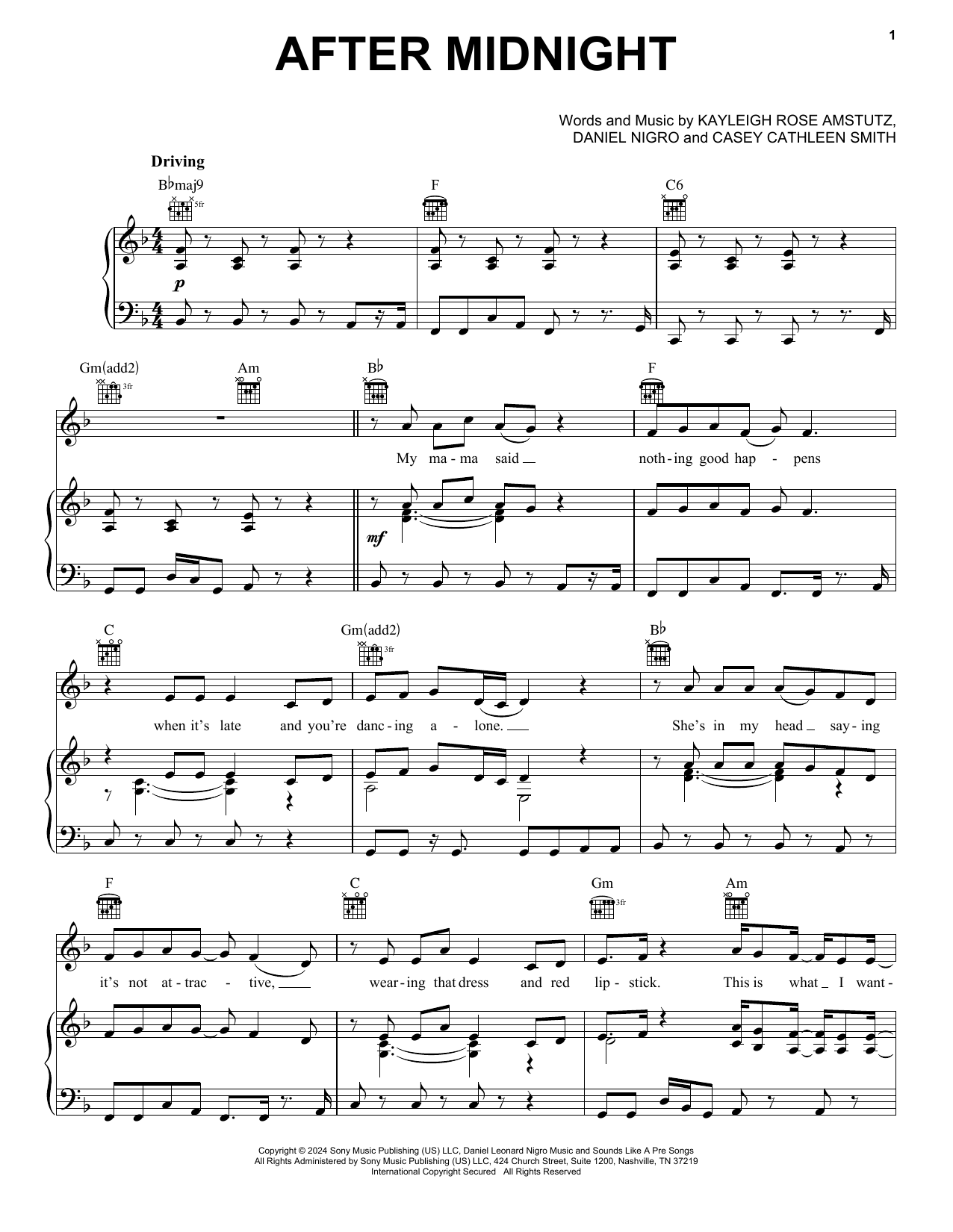 After Midnight (Chappell Roan) | Sheet Music: Piano, Vocal & Guitar ...