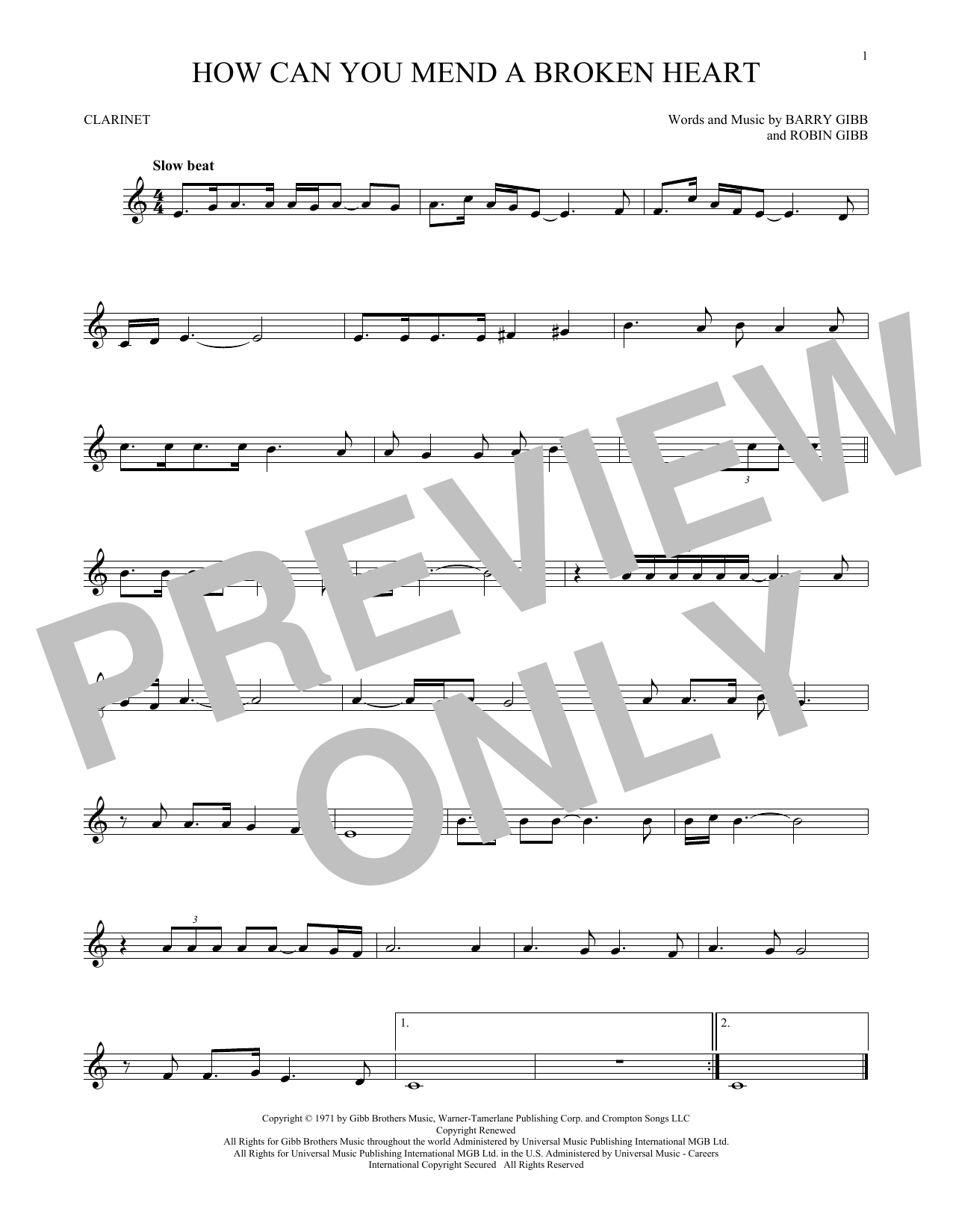 How Can You Mend A Broken Heart (The Bee Gees) | Sheet Music: Clarinet ...