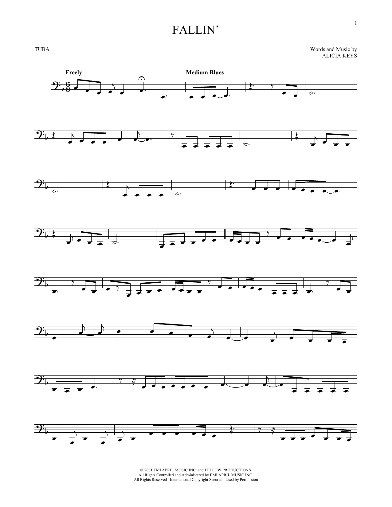 Fallin' (Alicia Keys) | Sheet Music: Tuba Solo | PDF Download