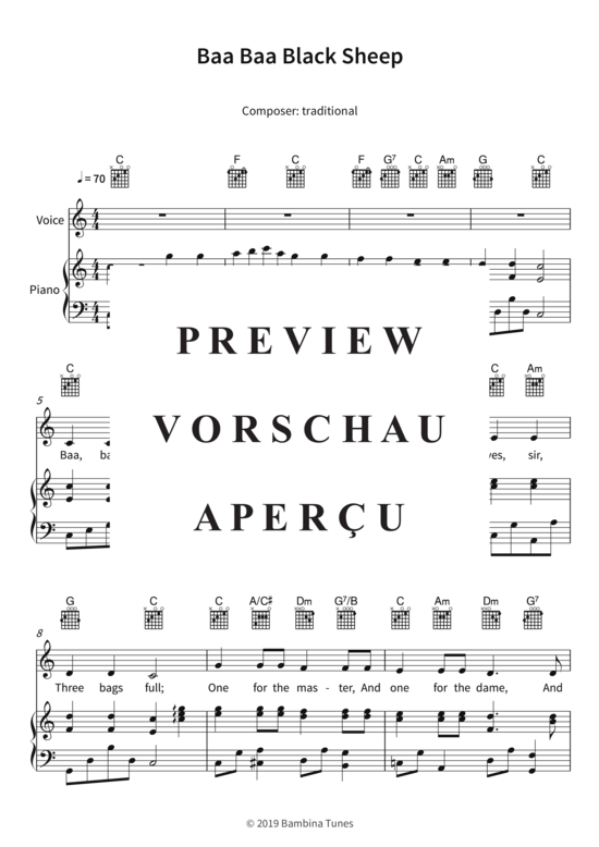 Baa Baa Black Sheep - sheet music by traditional - 4251133753851 ...