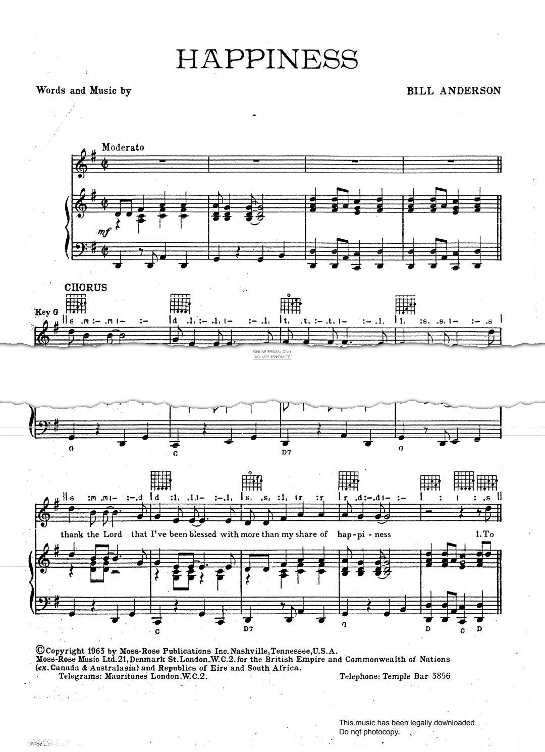 Happiness (Ken Dodd) | Noten: Gitarre, Klavier, Gesang | PDF Download