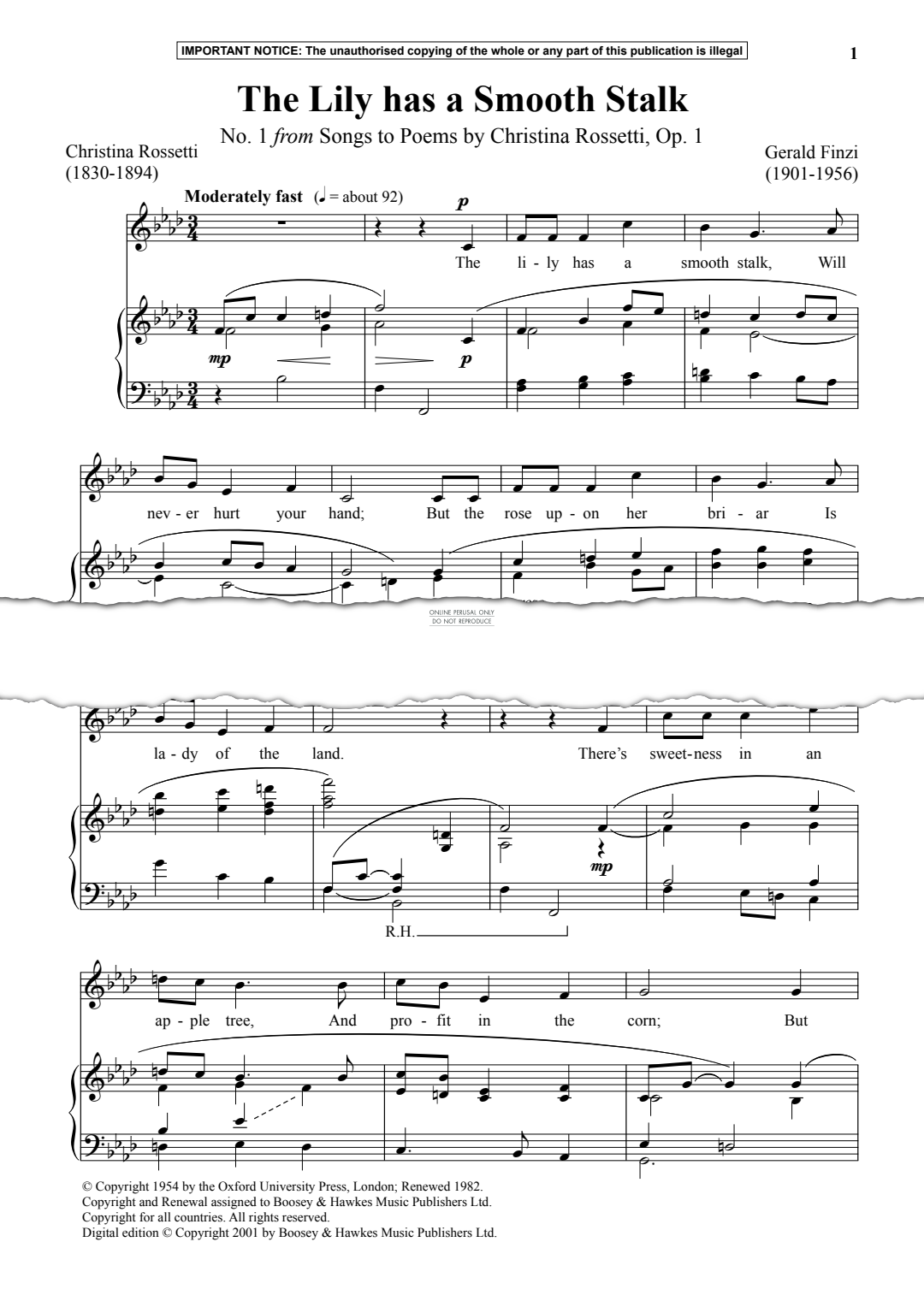 The Lily Has A Smooth Stalk (No. 1 from 'Songs to Poems by Christina ...