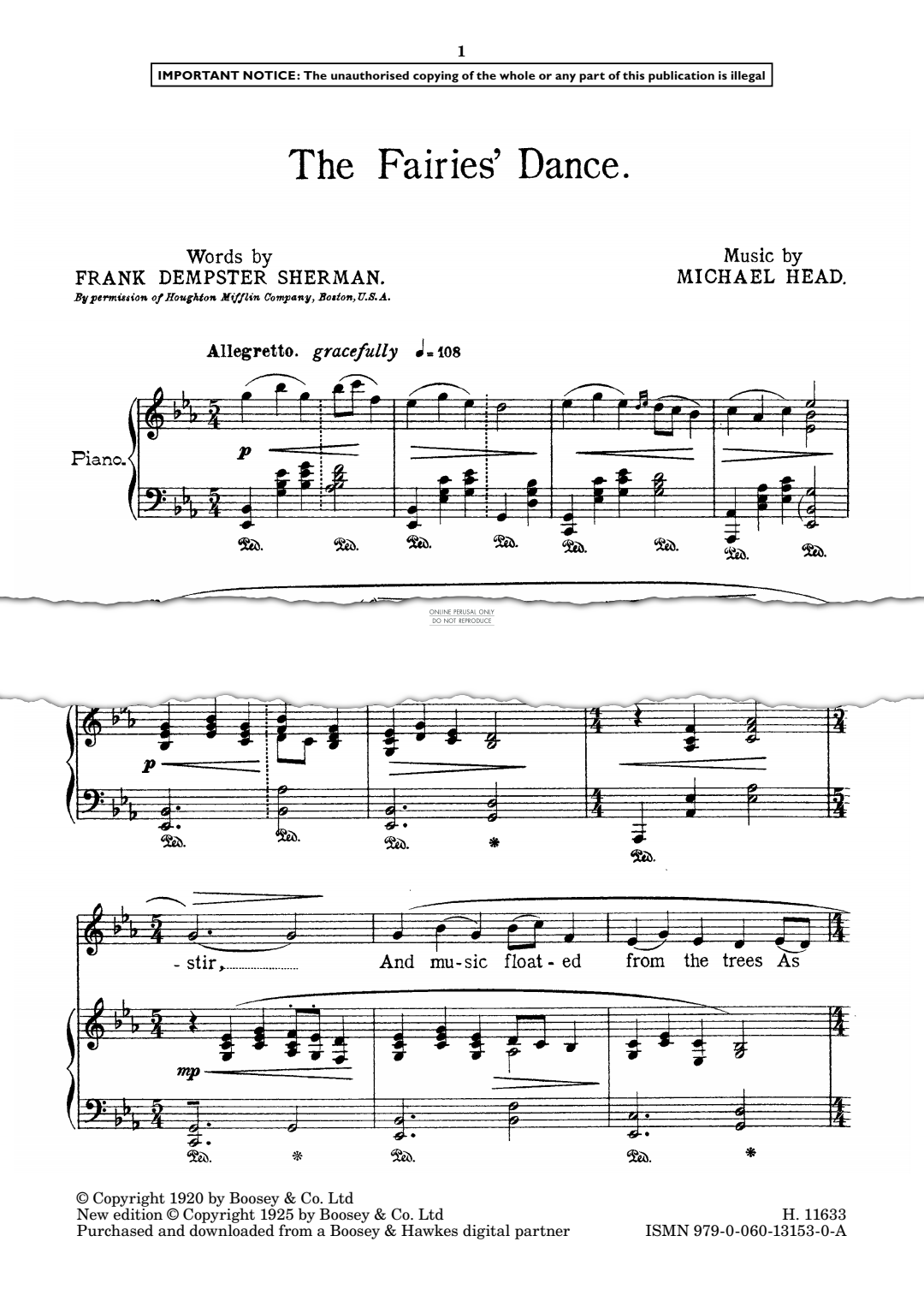 The Fairies' Dance - sheet music by Michael Head - fbd-27868 | notendownload