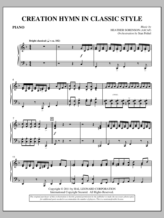 Creation Hymn In Classic Style - Piano (Heather Sorenson) | Noten: Chor ...