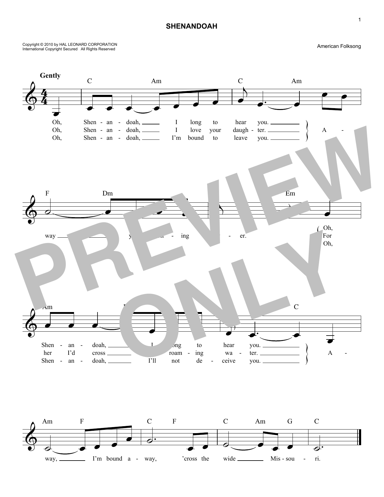 Shenandoah - sheet music by American Folksong - smd-187495 | notendownload