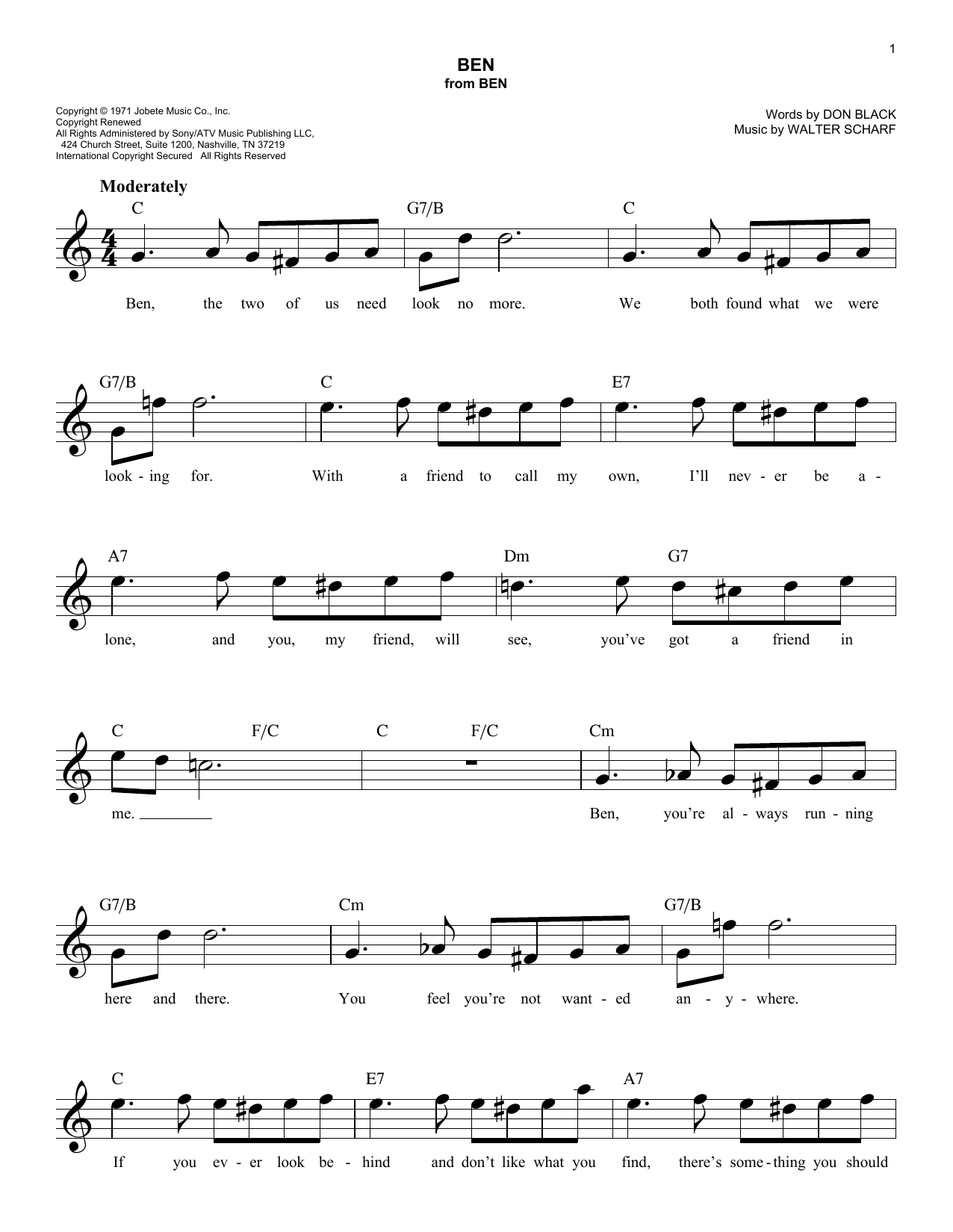 Ben - sheet music by Michael Jackson - smd-442243 | notendownload