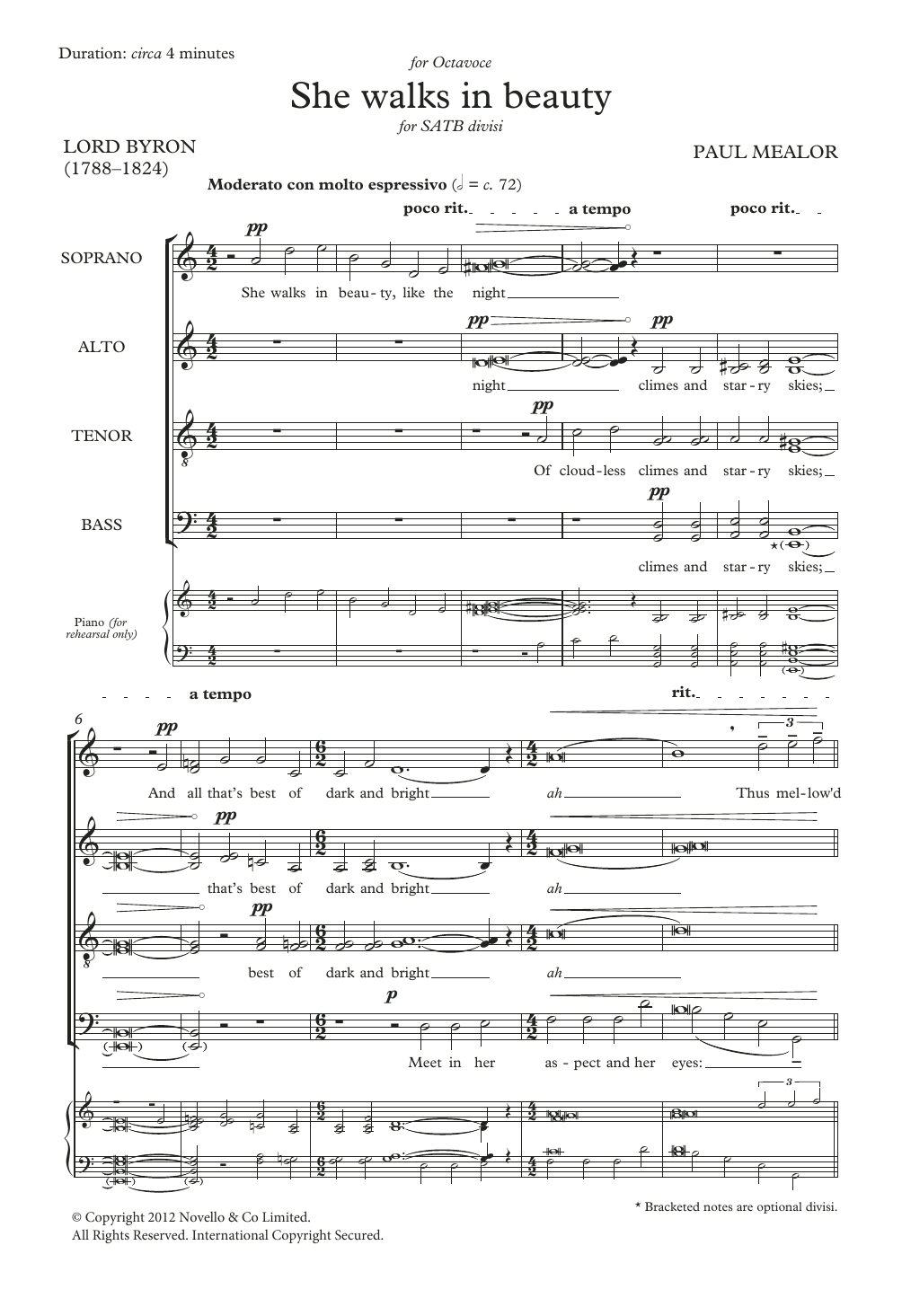 She Walks In Beauty Paul Mealor Sheet Music Satb Choir Pdf Download