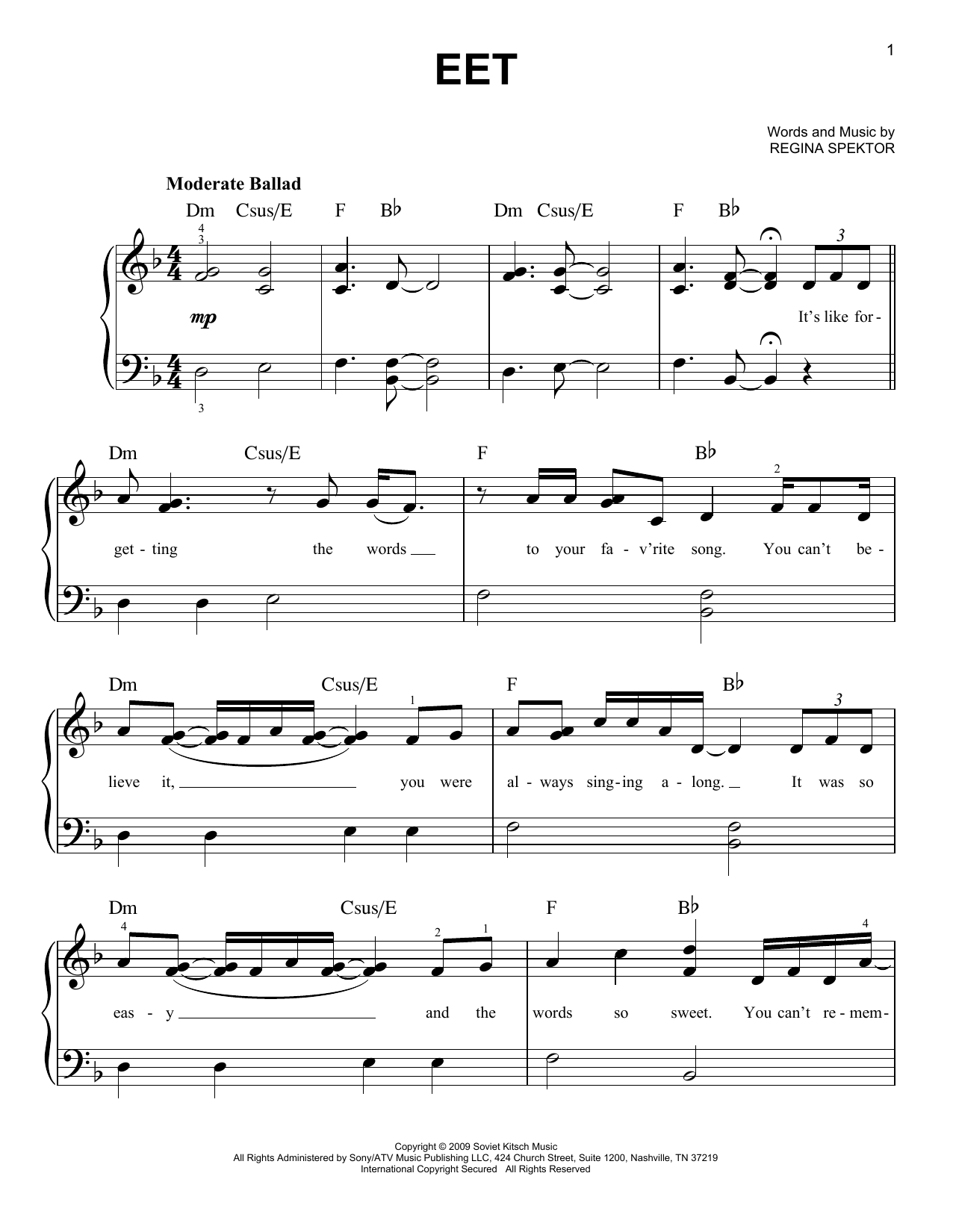 Eet - sheet music by Regina Spektor - smd-199193 | notendownload