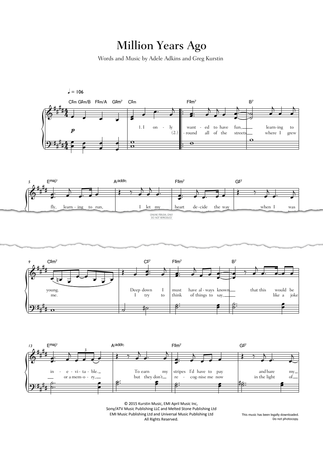 Million Years Ago - sheet music by Adele - fbd-29733 | notendownload