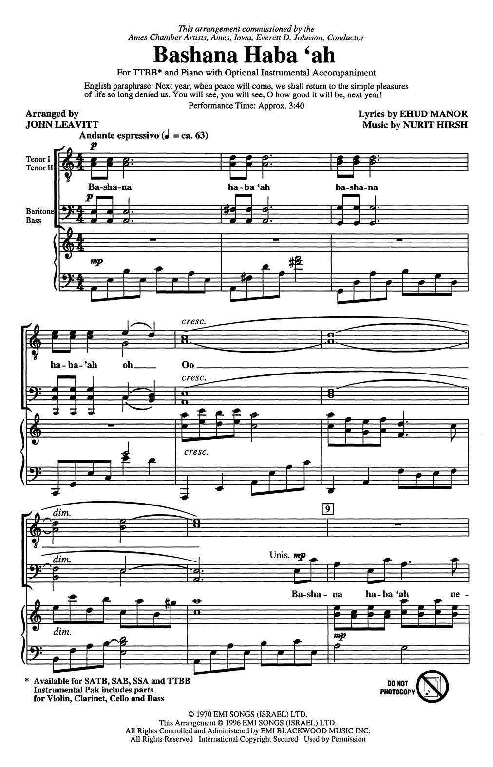 Bashana Haba'ah (arr. John Leavitt) - sheet music by - smd-1415584 ...