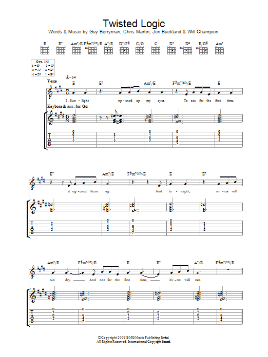 Twisted Logic (Coldplay) | Noten: Gitarrentabulatur | PDF Download