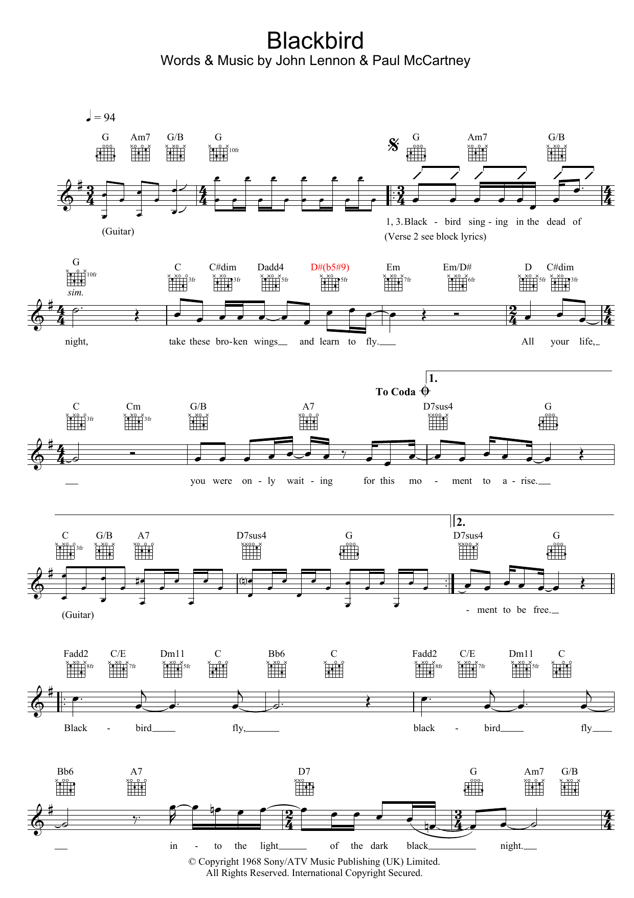 Blackbird - sheet music by The Beatles - smd-357440 | notendownload