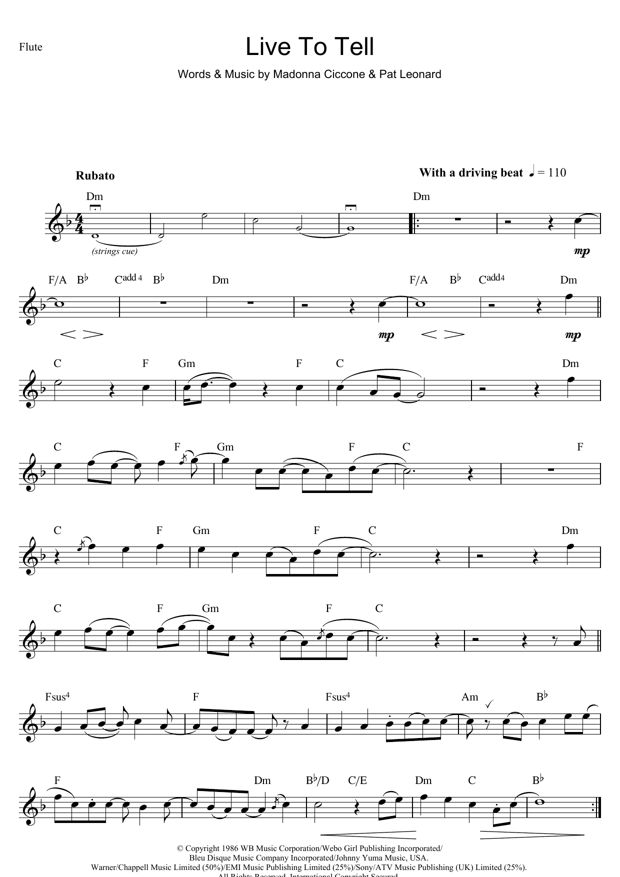 Live To Tell - sheet music by Madonna - smd-48271 | notendownload