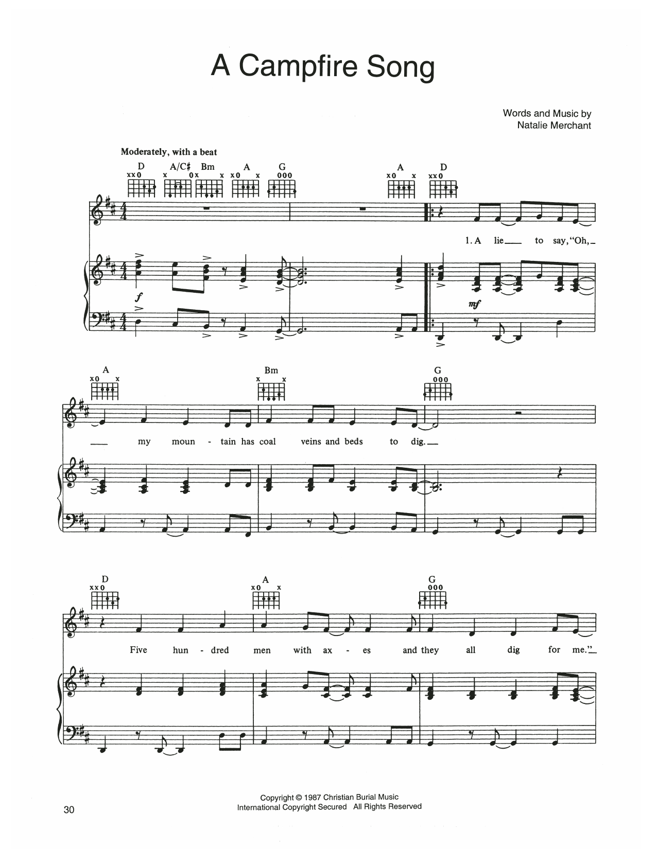 A Campfire Song (10,000 Maniacs) | Sheet Music: Piano, Vocal & Guitar ...