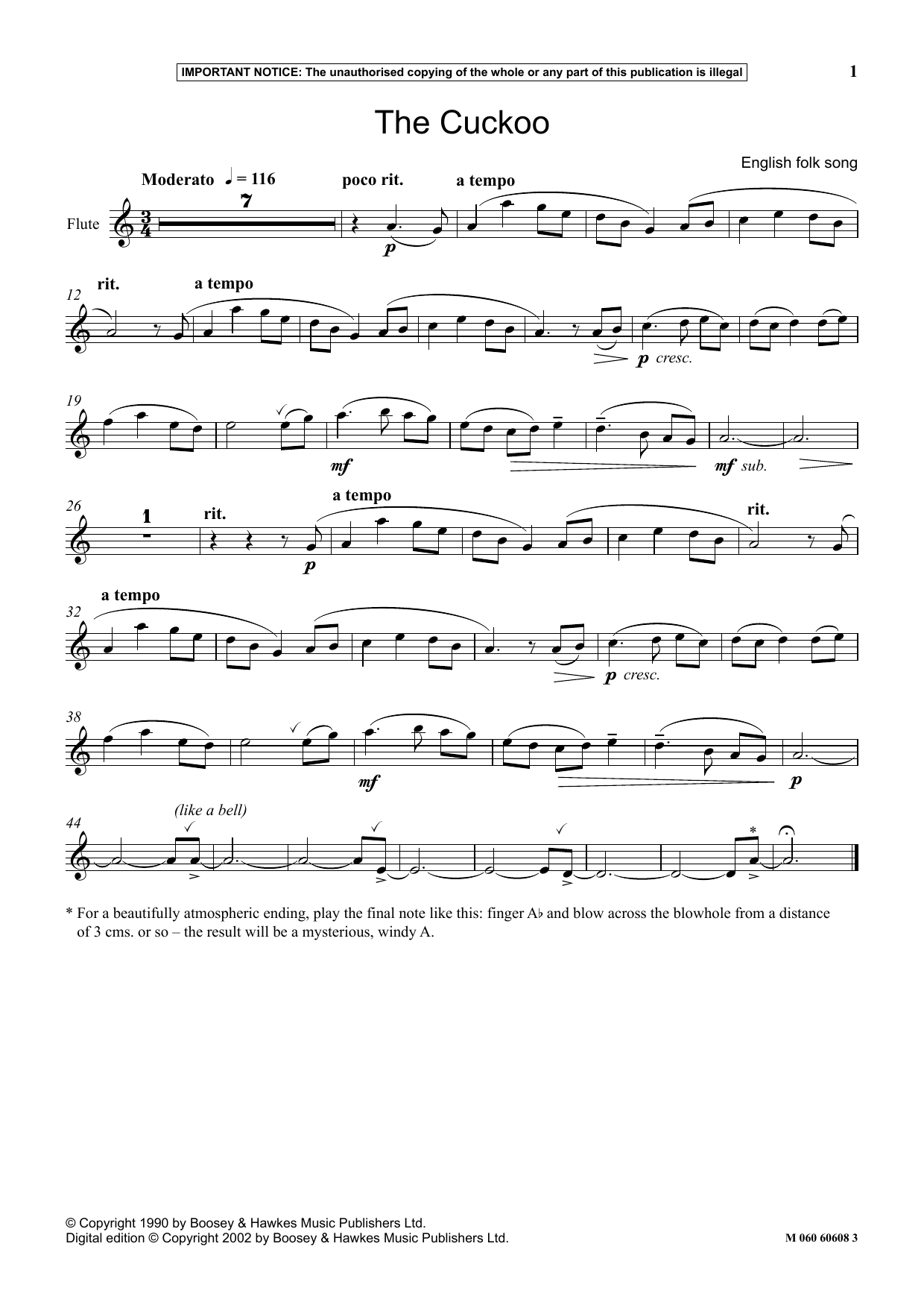 The Cuckoo (English Folk Song) | Sheet Music: Instrumental Solo | PDF ...