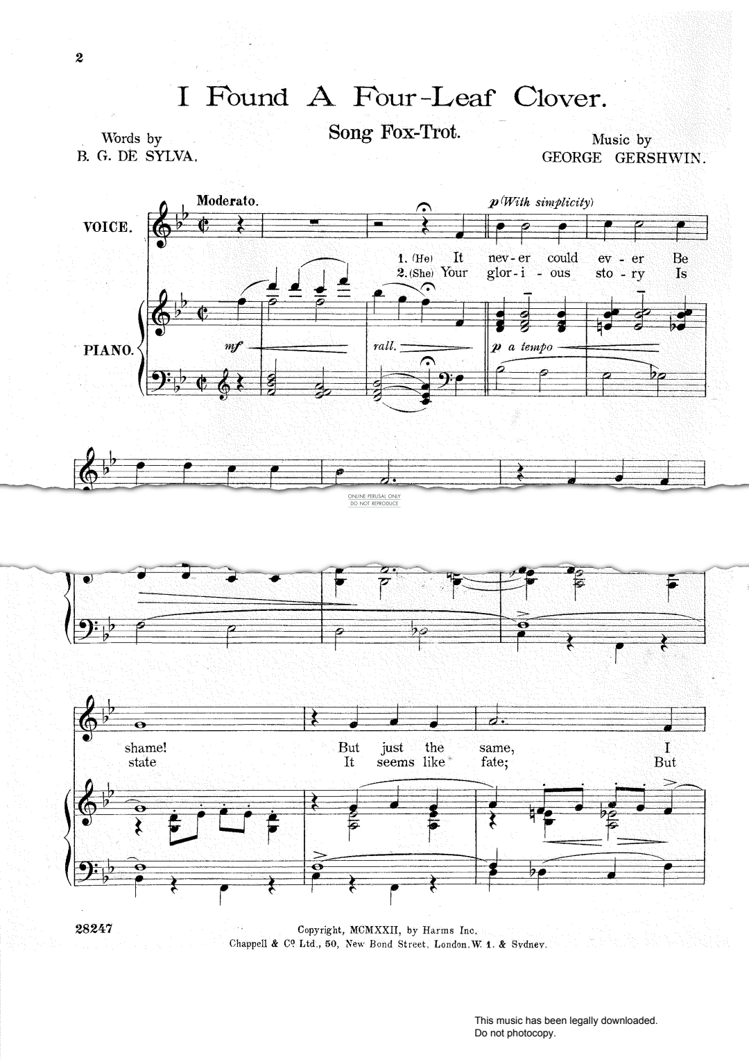 I Found A Four Leaf Clover George Gershwin Sheet Music Piano