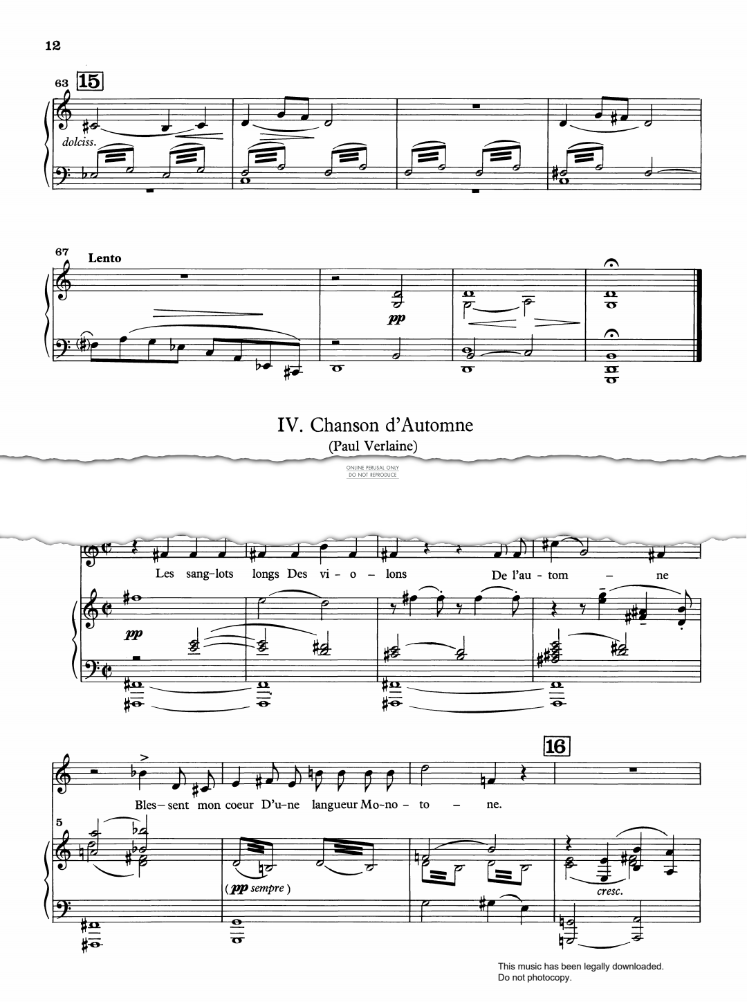 Chanson d'Automne (from 'Quatre Chansons Françaises') - sheet music by ...