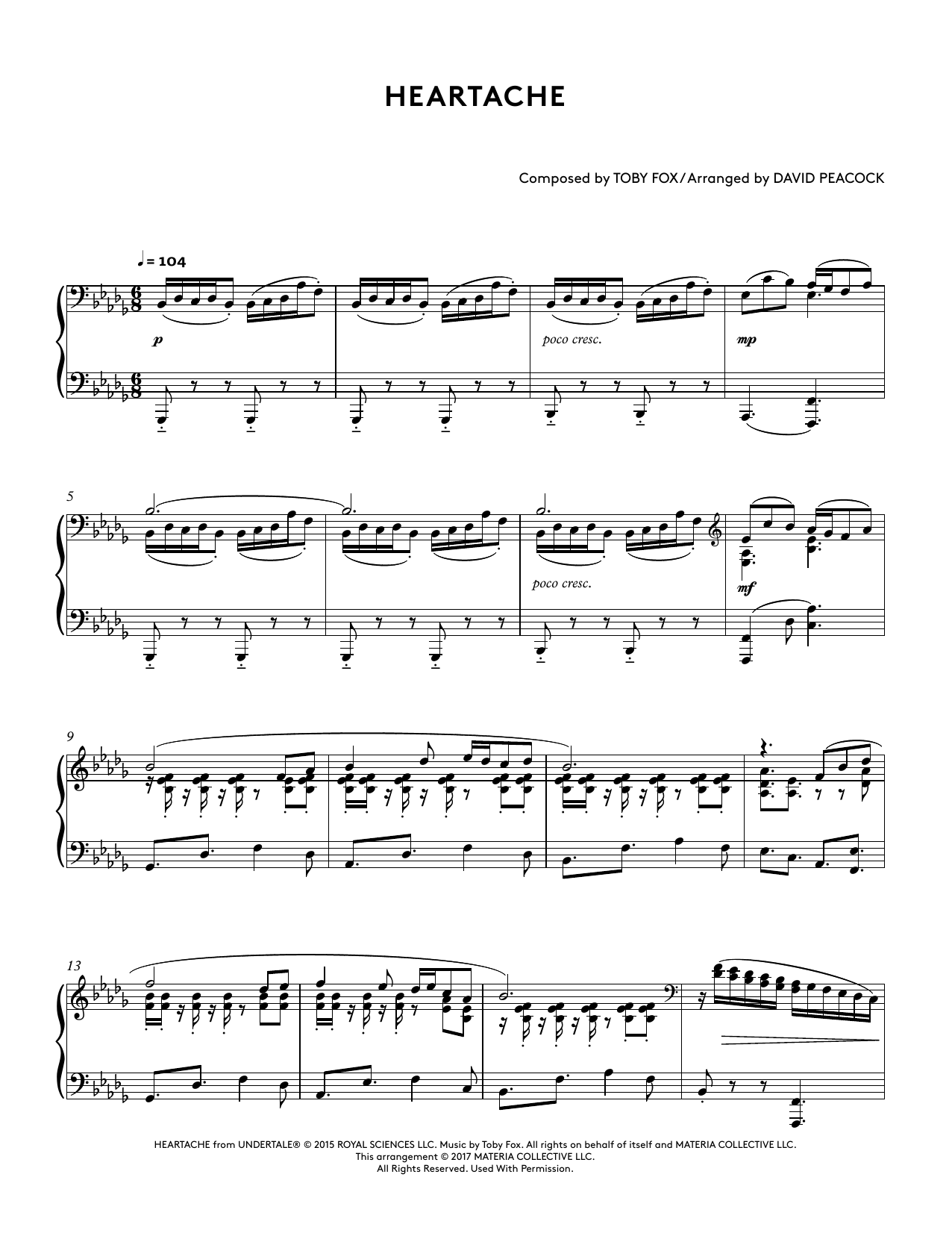 Heartache (from Undertale Piano Collections 2) (arr. David Peacock) - Online Noten von - smd ...