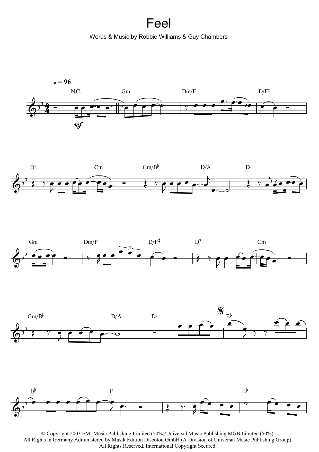 Feel (Robbie Williams) | Sheet Music: Flute Solo | PDF Download