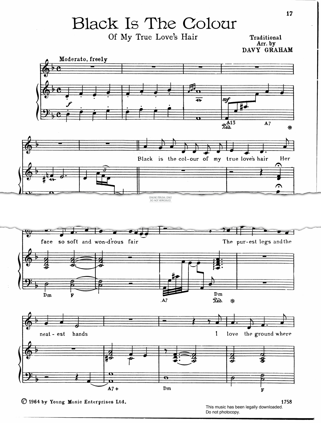 Black Is The Colour Of My True Love's Hair - Noten von Davey Graham ...