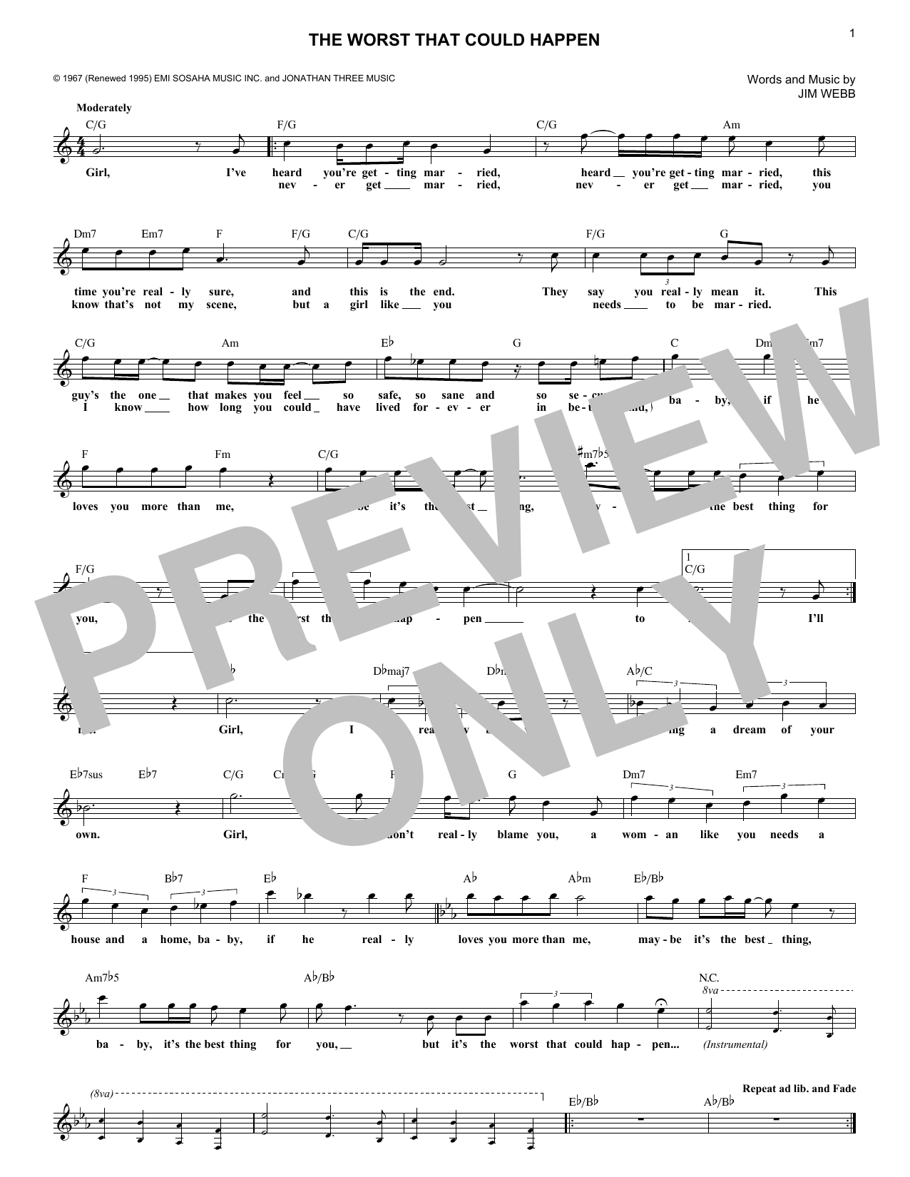 The Worst That Could Happen (Brooklyn Bridge) | Sheet Music: Lead Sheet ...