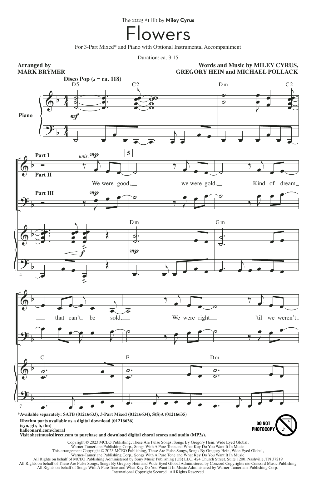 Flowers (arr. Mark Brymer) - Online Noten von Miley Cyrus - smd-1310509 ...